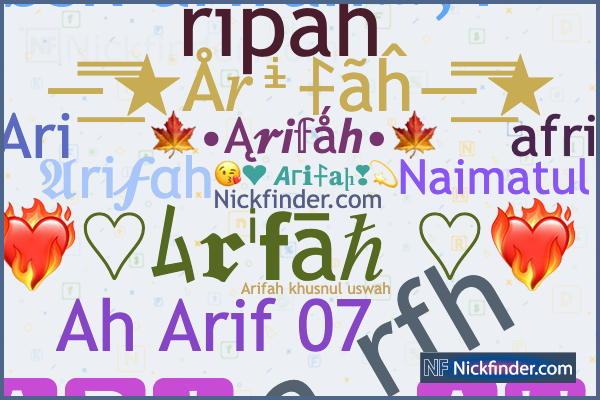 Nama panggilan untuk Arifah: 𝙰𝚛𝚒𝚏𝚊𝚑`々, a.rfh, Arifa, ryfaa, rifah