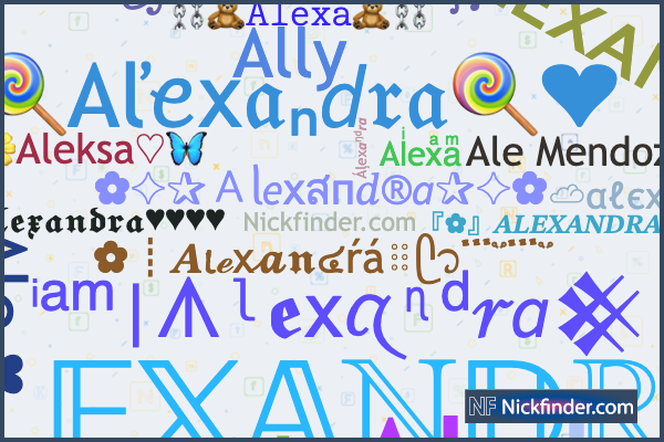 Apodos para Alexandra: ꧁༒ Alexandra༒꧂, ꧁☘︎︎𝙰𝚕𝚎𝚡𝚊𝚗𝚍𝚛𝚊☘︎︎꧂, 『 』𝑨𝑳𝑬𝑿𝑨𝑵𝑫𝑹𝑨 ...