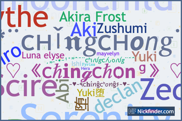 Nicknames for Chingchong: Akira Frost, Yuki堕, ching chong, 𝙵𝚢𝚛𝚒𝚡𝚊, Aki
