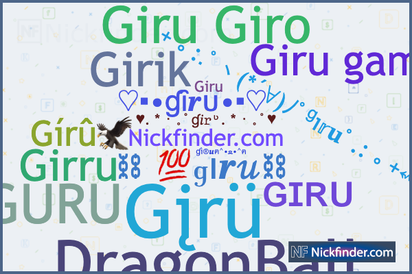 Nicknames for Giru: ɢɪʀᴜ, Gįrü, Girru, Gírû🦅, ♡《ĝ𝖎𝖗υ》♡