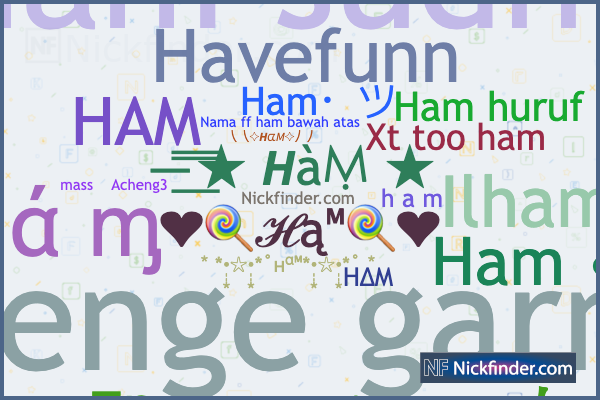 Nicknames for HaM: H A M 友, Ham・ツ, 卄 ム 爪, H∆M, ʜᴀᴍ 彡