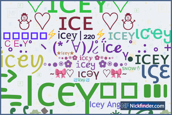 Nicknames for Icey: 𝓲𝓬𝓮𝔂, ☃︎♡︎ ɪᴄᴇ ♡︎☃︎, ɪᴄᴇʏ, ꧁ Ⲓⲥⲉⲩ ꧂, ᯓᯭⲒⲥⲉⲩ꥟⃝⑉