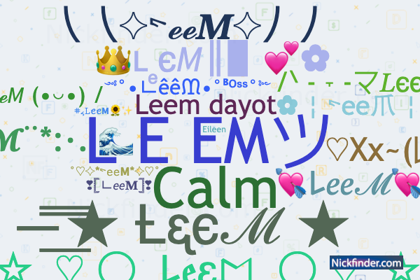 Nicknames for LeeM: L E EMツ, Eileen, ᴮᴳ★K么leem★, Dizi keem, Lee M