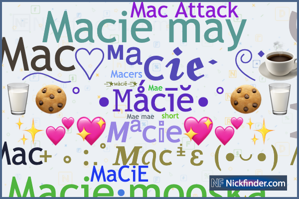 Nicknames for Macie: macie moo, Mace, ♡°Macie°♡ , Macie may, Mae