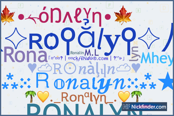 Nicknames for Ronalyn: Rona, Mhey, lyn, Nana, Ronalin