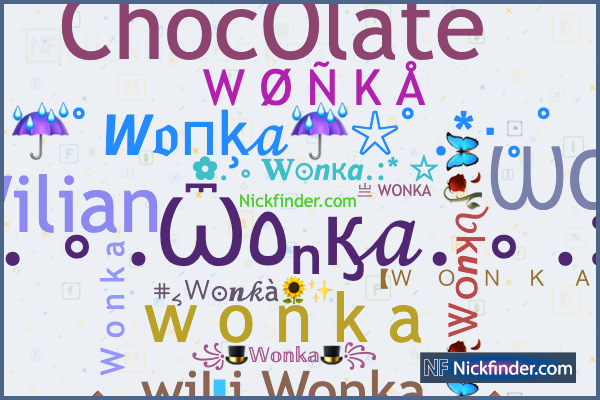 Nicknames for Wonka: W o n k a, W Ø Ñ K Å, ꧁🎩𝕎𝕠𝕟𝕜𝕒🎩꧂, ᴡ o n k a, 亗 WONKA