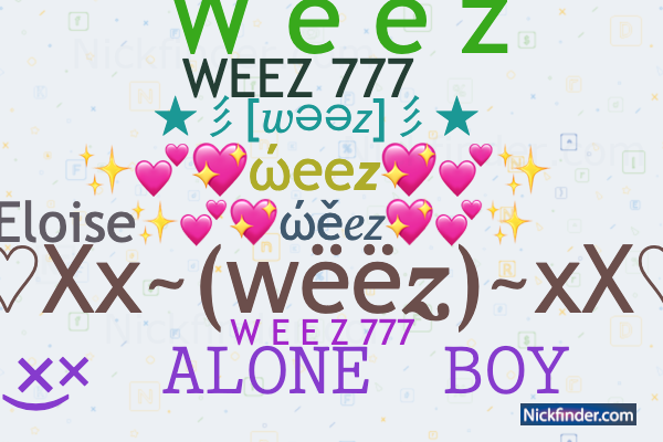 Nicknames for Weez: ᴡᴇᴇᴢ 777, W E E Z 777, WEEZ 777, wee, Pistola