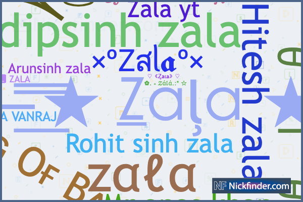 Apelidos para Zala: ꧁☆༒Zαℓα༒☆꧂, ♕︎ZALA ࿐बापु, ᎧᎮܔ♕︎ZALA ࿐, _zαℓα_вαρυ00 ...