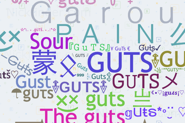 Nicknames for Guts: 𒉭𝕲𝔲𝖙𝔰𒉭, 蒙ᛟ GUTS, ⁹⁹⁹┆Guts𒉭, 『𝙶 𝚞 𝚃 𝚂』, ࿈ɢᴜᴛs࿈