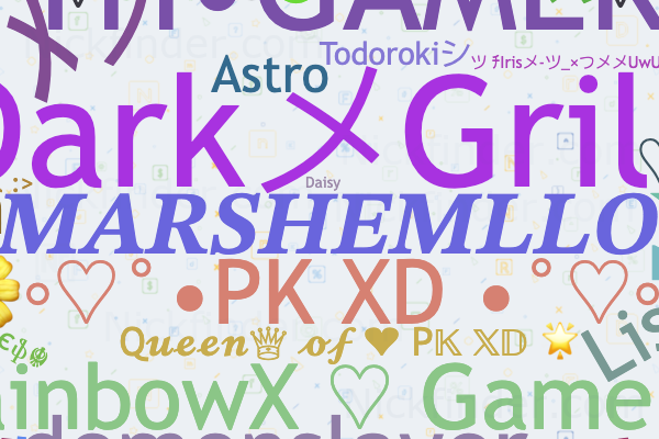 Nicknames for Pkxd: `~•𝑴𝑨𝑹𝑺𝑯𝑬𝑴𝑳𝑳𝑶•~´, ジャンッﾒメツペ, Foxy, ♡Honey♡, メーツ・NICK・ツーメ