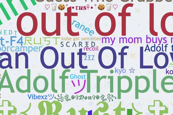 Nicknames for Rust: recoil, S C Λ R Ξ D, Adolf Trippler, 𝕭𝖎𝖙𝖈𝖍 , ak47 ...