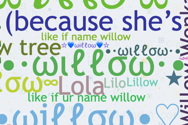 Nicknames for Willow: ★•·ωιℓℓσω·•★, Lolo, Willow Pillow, ☆💙ωɨℓℓoω💙☆, Wills