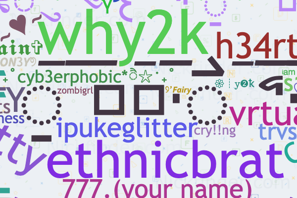 Apodos para Y2k: Cyb3rluv, gl0xz._, ipukeglitter, souljagrl.com, Y2Ҝ